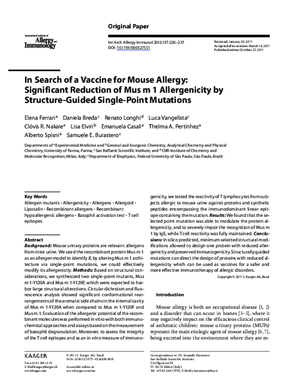 (PDF) In Search of a Vaccine for Mouse Allergy: Significant Reduction ...