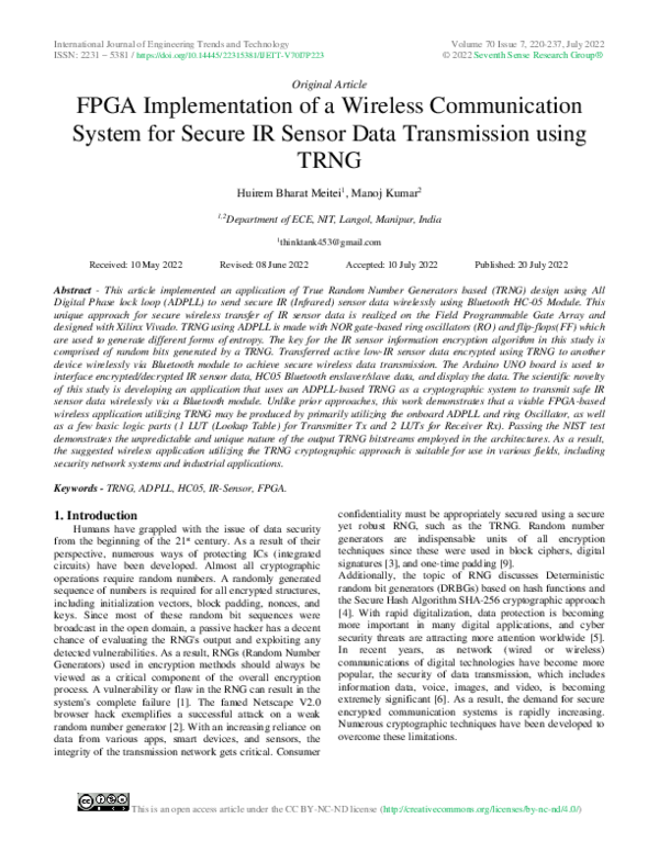Pdf Fpga Implementation Of A Wireless Communication System For Secure