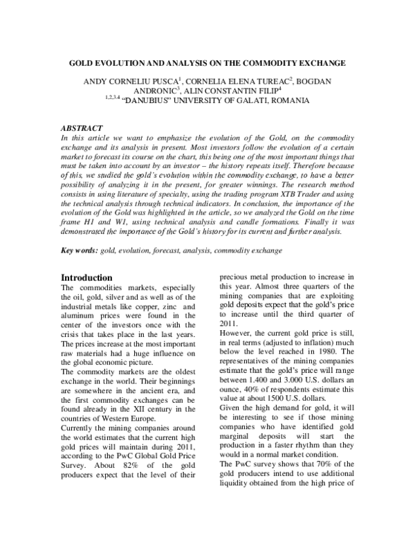 (PDF) Gold Evolution and Analysis on the Commodity Exchange