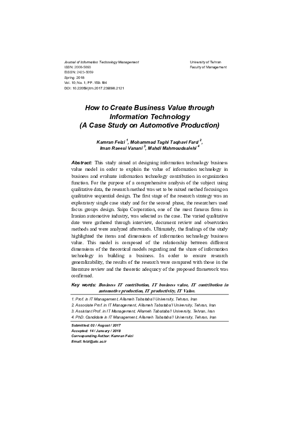 (PDF) How to Create Business Value through Information Technology (A Case Study on Automotive ...