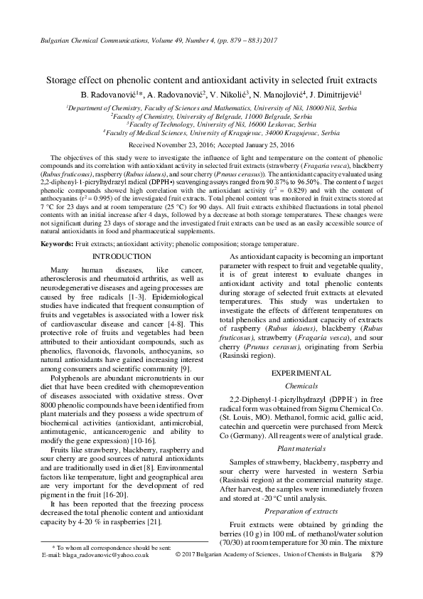 (PDF) Storage effect on phenolic content and antioxidant activity in selected fruit extracts