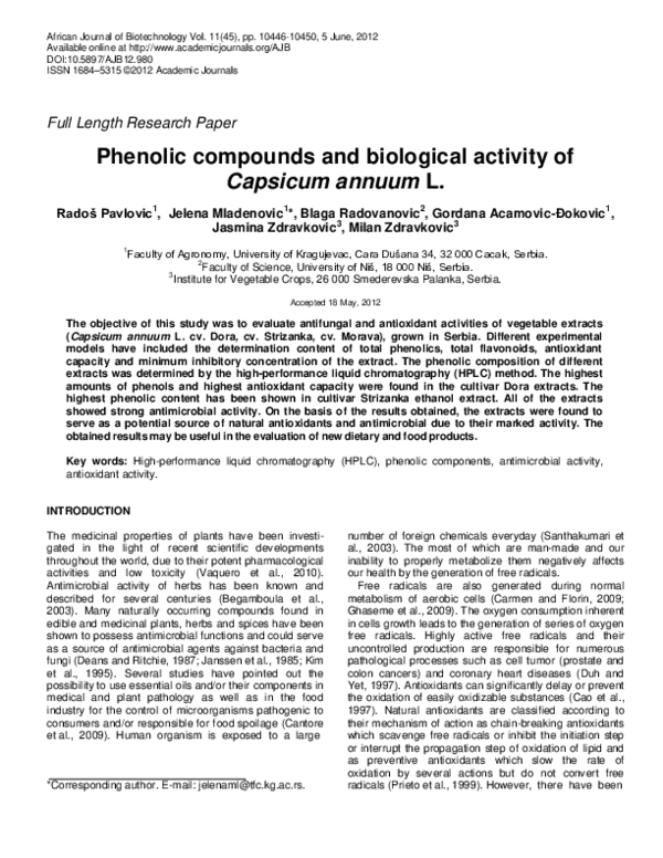 (PDF) Phenolic compounds and biological activity of Capsicum annuum L