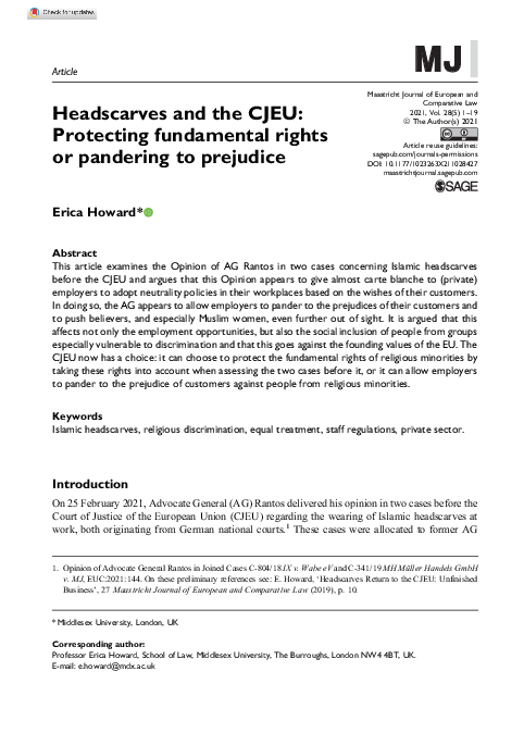 (PDF) Headscarves and the CJEU: Protecting fundamental rights and ...