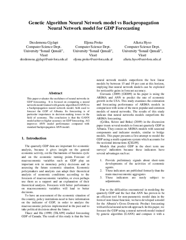 Pdf Genetic Algorithm Neural Network Model Vs Backpropagation Neural Network Model For Gdp