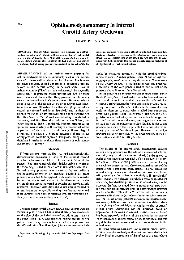 (PDF) Ophthalmodynamometry in internal carotid artery occlusion | Olaf ...