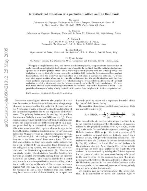 Pdf Gravitational Evolution Of A Perturbed Lattice And Its Fluid
