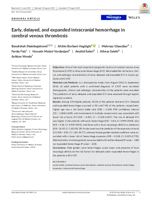 (PDF) Early, delayed, and expanded intracranial hemorrhage in cerebral venous thrombosis
