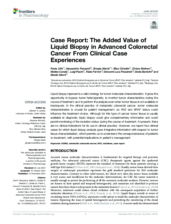 (PDF) Case Report: The Added Value of Liquid Biopsy in Advanced Colorectal Cancer From Clinical ...