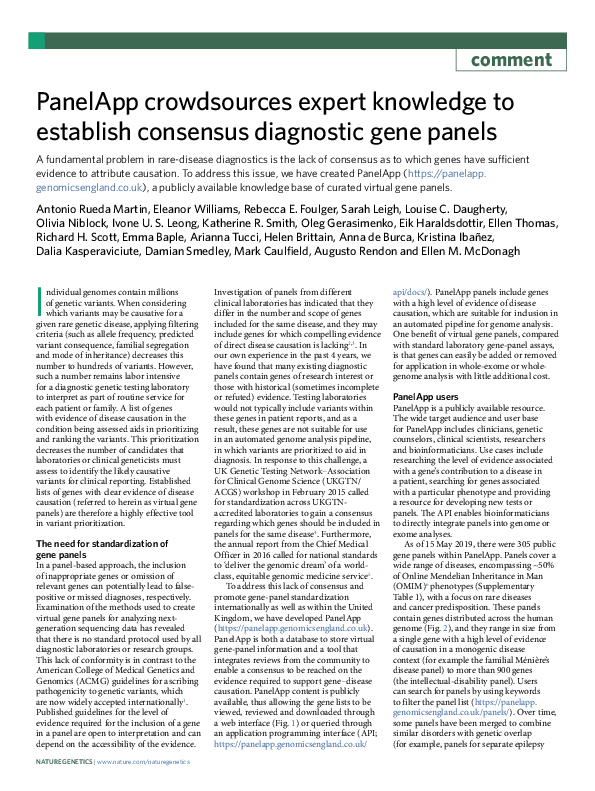 (PDF) PanelApp crowdsources expert knowledge to establish consensus ...