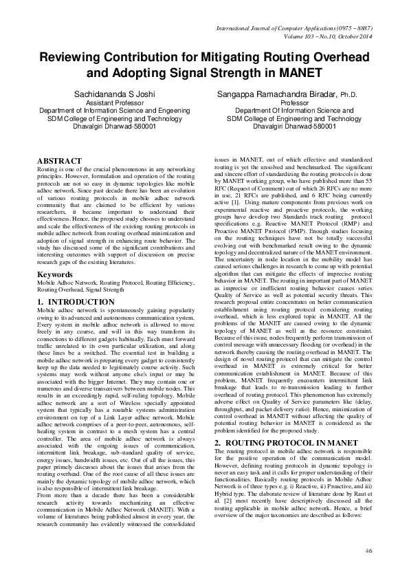 (PDF) Reviewing Contribution for Mitigating Routing Overhead and Adopting Signal Strength in MANET