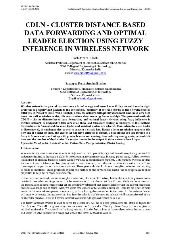 (PDF) CDLN - Cluster Distance Based Data Forwarding and Optimal Leader Election Using Fuzzy ...