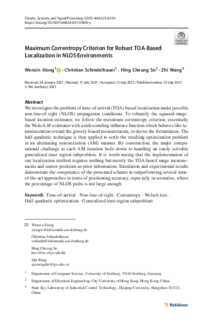 (PDF) Maximum Correntropy Criterion for Robust TOA-Based Localization in NLOS Environments