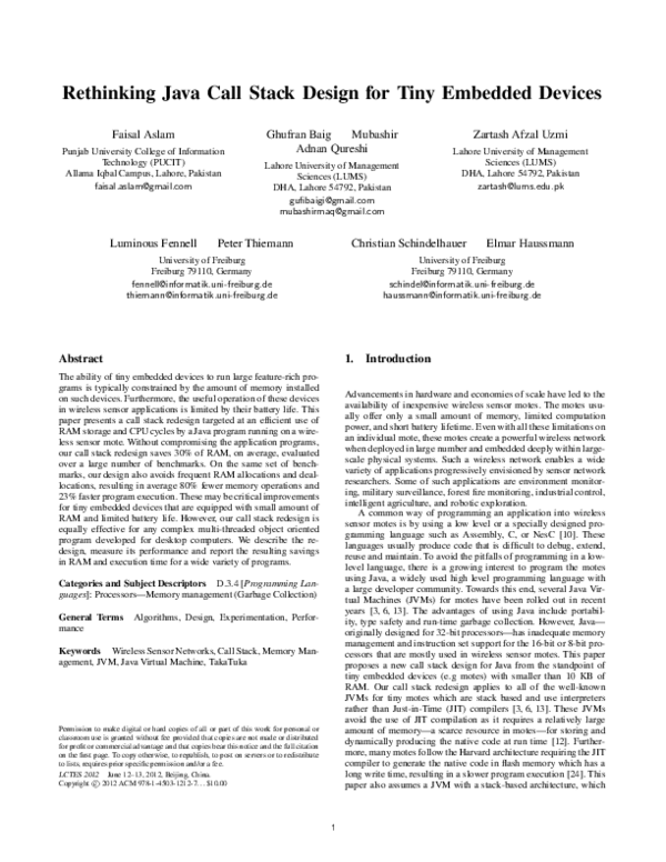 (PDF) Rethinking Java call stack design for tiny embedded devices