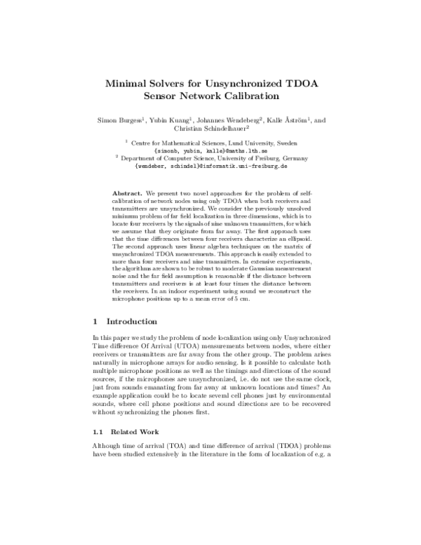 Pdf Minimal Solvers For Unsynchronized Tdoa Sensor Network Calibration