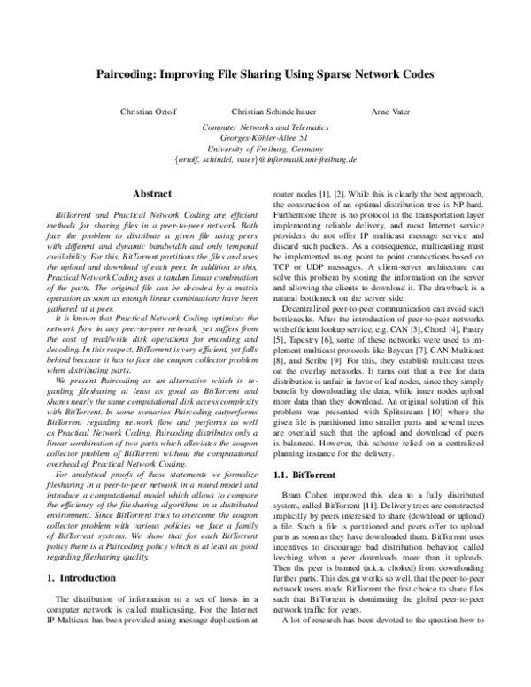 (PDF) Paircoding: Improving File Sharing Using Sparse Network Codes | Christian Schindelhauer ...