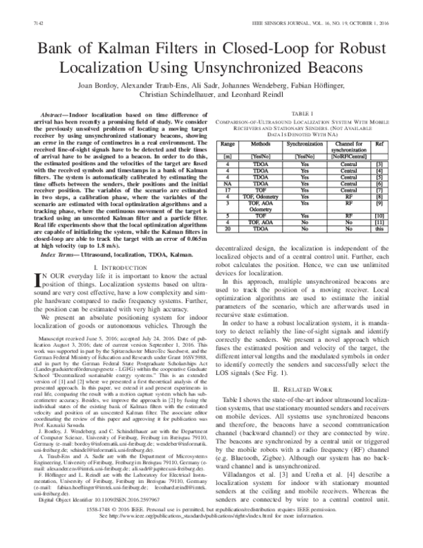 Pdf Bank Of Kalman Filters In Closed Loop For Robust Localization Using Unsynchronized Beacons