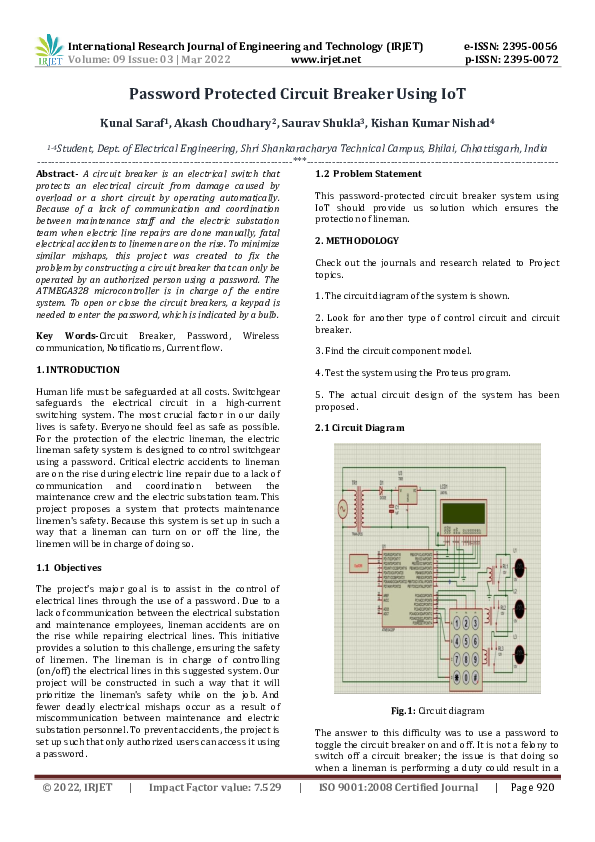 (PDF) Password Protected Circuit Breaker Using IoT