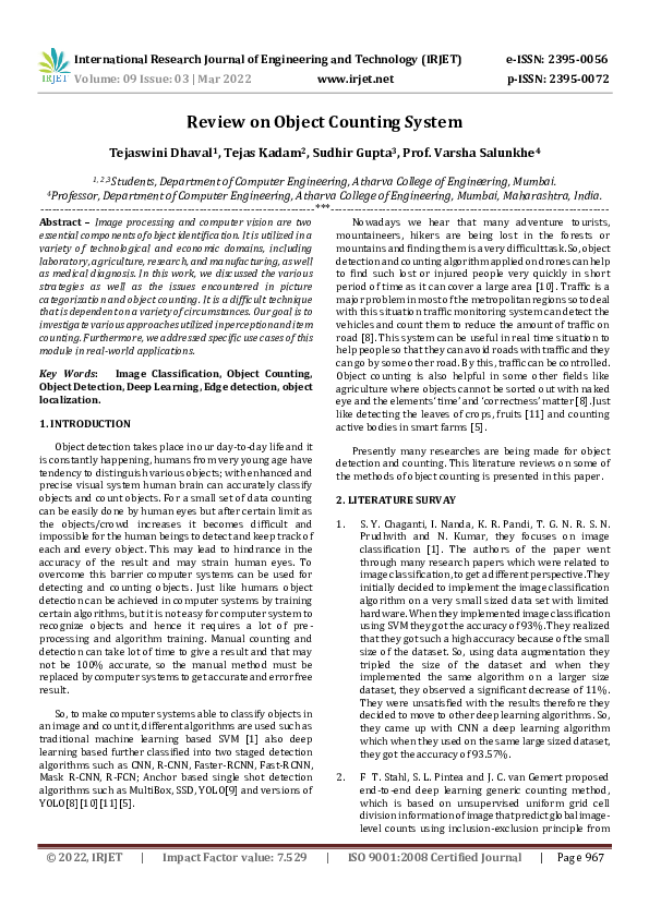 (PDF) Review on Object Counting System