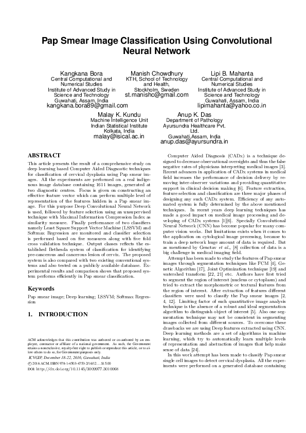 (PDF) Pap smear image classification using convolutional neural network