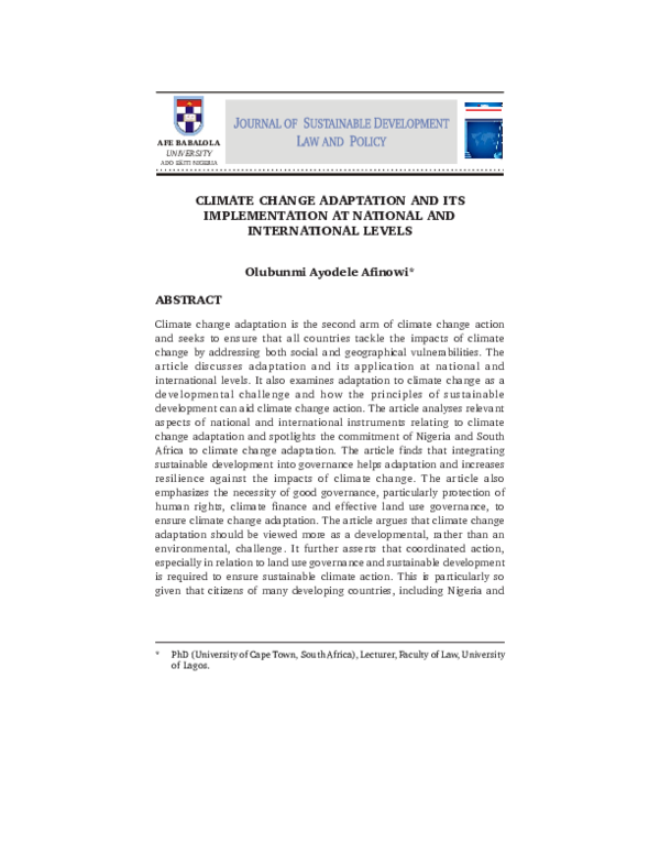 (PDF) Climate change adaptation and its implementation at national and ...
