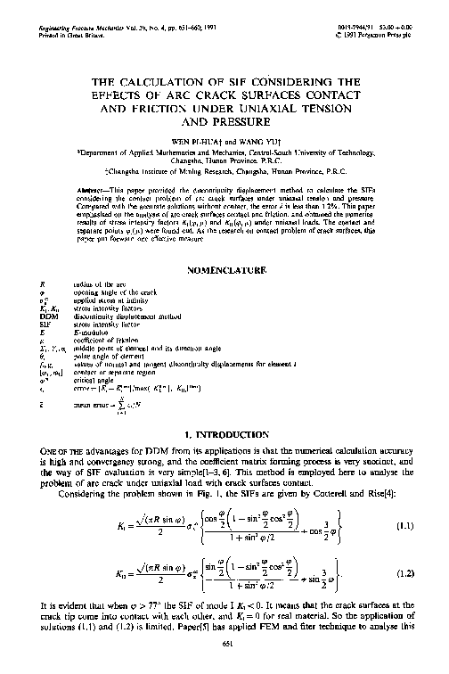 (PDF) The calculation of SIF considering the effects of arc crack surfaces contactcm Atlanta and ...