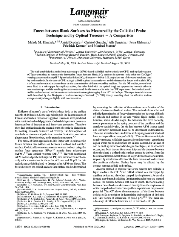 (PDF) Forces between Blank Surfaces As Measured by the Colloidal Probe ...