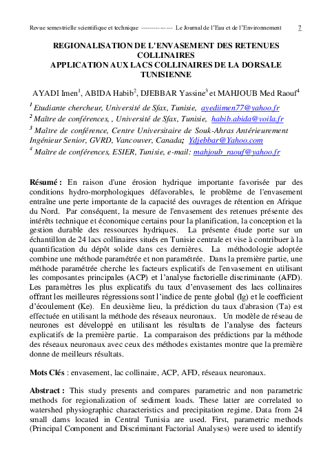 (PDF) Application Aux Lacs Collinaires De La Dorsale Tunisienne