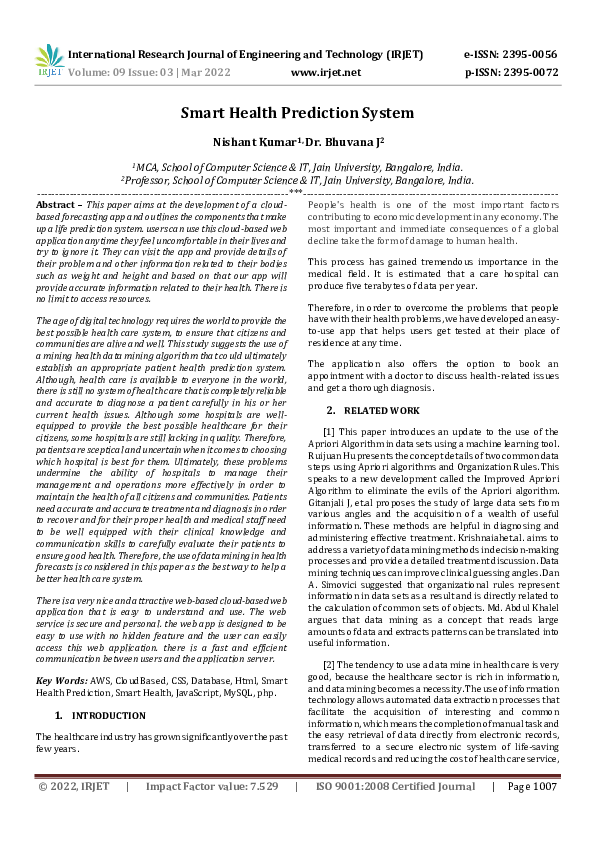 (PDF) Smart Health Prediction System