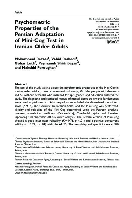(PDF) Psychometric Properties of the Persian Adaptation of Mini-Cog ...