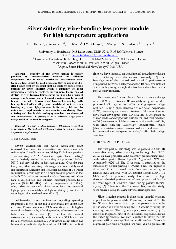(PDF) Silver sintering wire-bonding less power module for high temperature applications