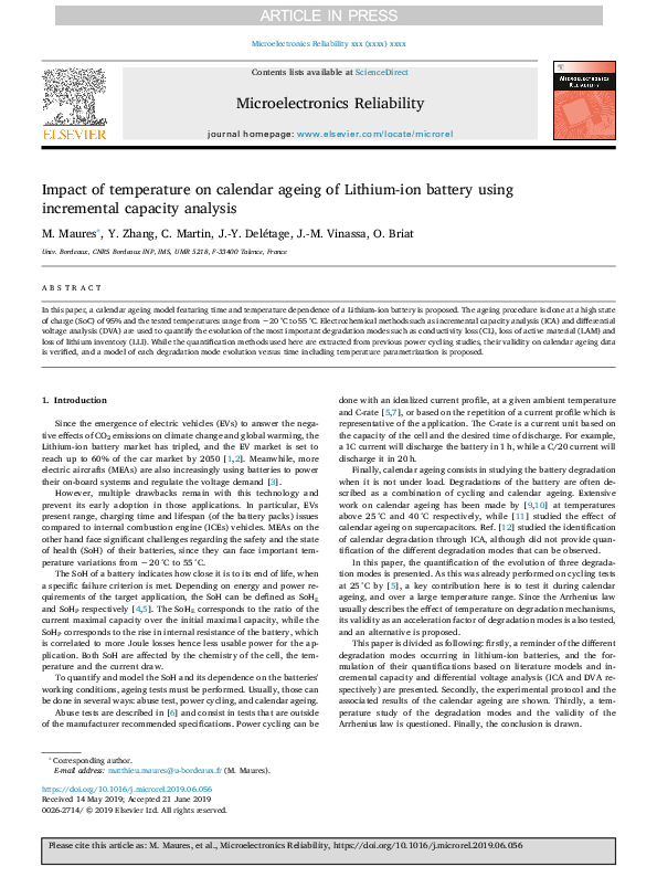Pdf Impact Of Temperature On Calendar Ageing Of Lithium Ion Battery Using Incremental Capacity