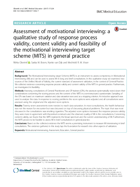 (PDF) Assessment of motivational interviewing: a qualitative study of ...