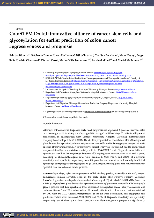 (PDF) ColoSTEM Dx Kit: Innovative Alliance of Cancer Stem Cells and ...