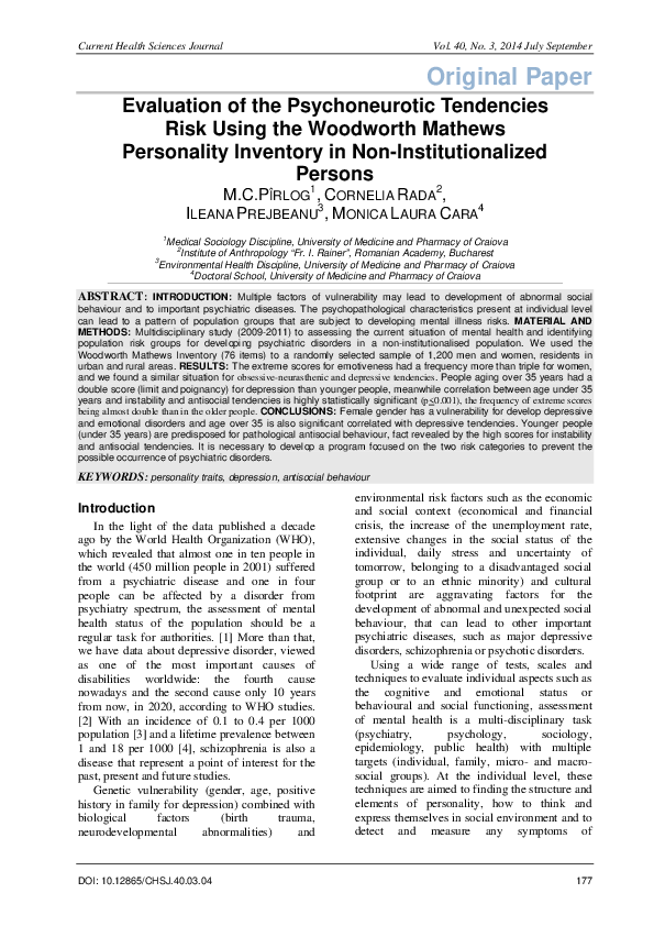 (PDF) Evaluation of the psychoneurotic tendencies risk using the ...