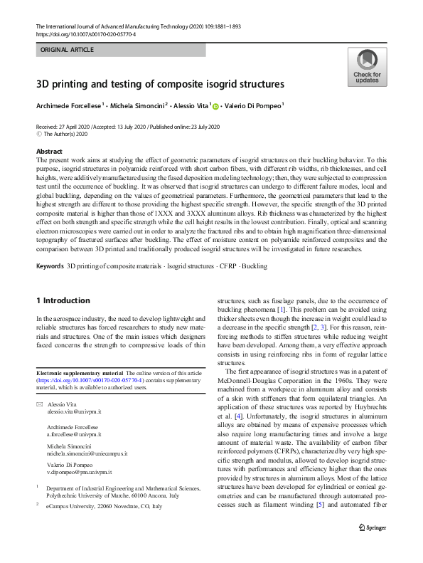 Pdf 3d Printing And Testing Of Composite Isogrid Structures Valerio