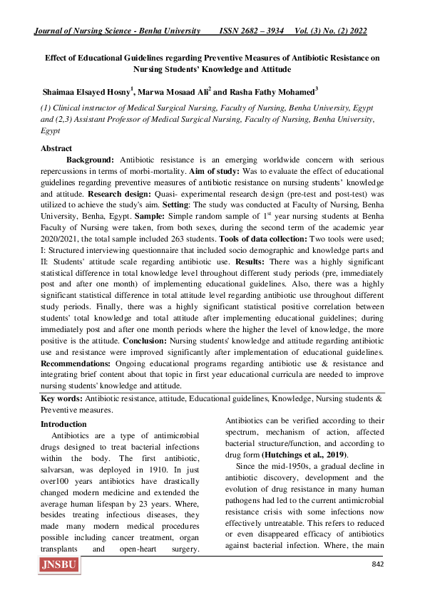(PDF) Effect of Educational Guidelines regarding Preventive Measures of Antibiotic Resistance on ...