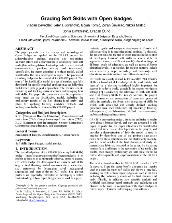 (PDF) Grading Soft Skills with Open Badges