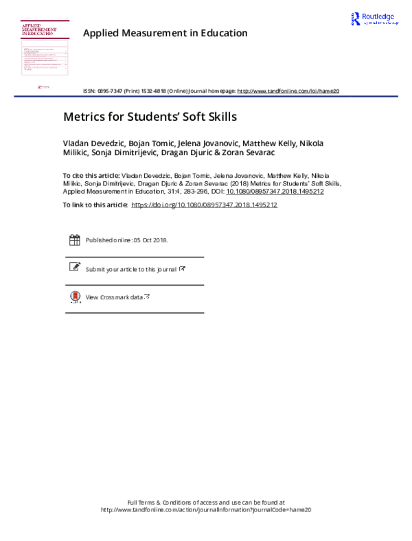 (PDF) Metrics for Students’ Soft Skills
