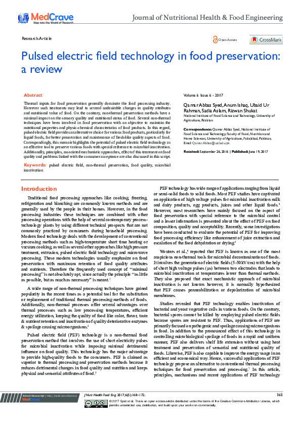 (PDF) Pulsed Electric Field Technology in Food Preservation: A Review