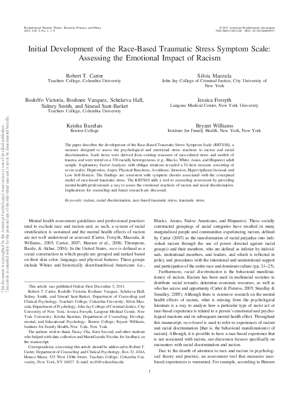 (PDF) Initial development of the Race-Based Traumatic Stress Symptom Scale: Assessing the ...