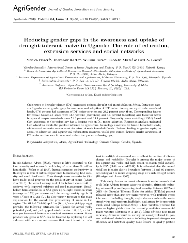 Reducing gender gaps in the awareness and uptake of drought-tolerant ...