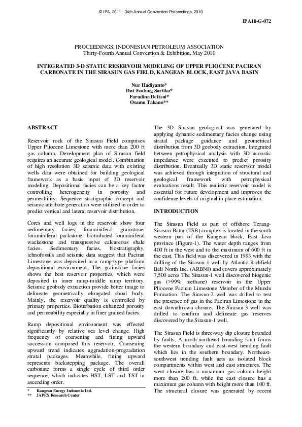 (PDF) Integrated 3-D static reservoir modeling of Upper Pliocene ...