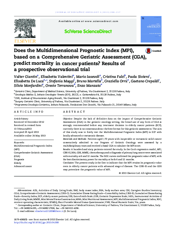 (PDF) Does the Multidimensional Prognostic Index (MPI), based on a ...