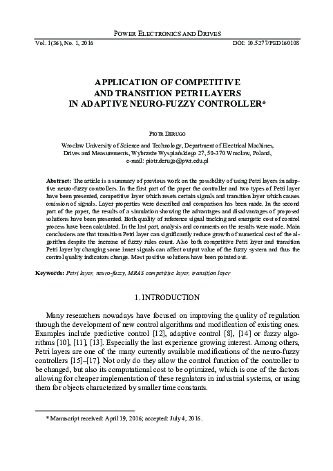 (PDF) Petri Layers in Adaptive Neuro-Fuzzy Control Systems