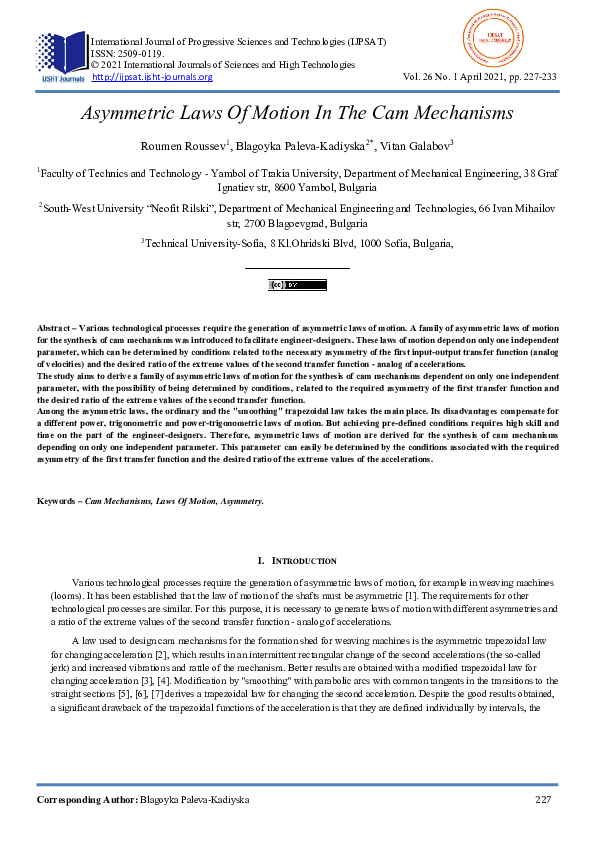 (PDF) Asymmetric Laws Of Motion In The Cam Mechanisms