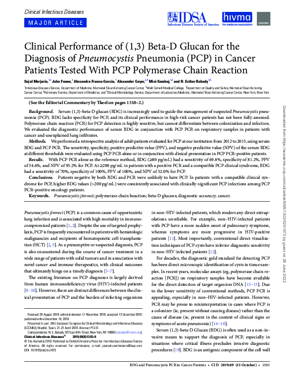(PDF) Clinical Performance of (1,3) Beta-D Glucan for the Diagnosis of ...
