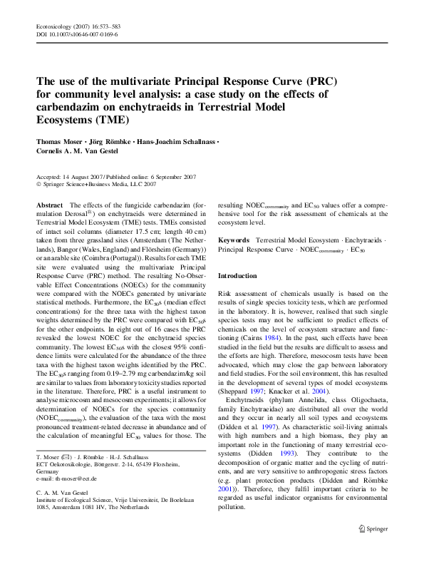 (PDF) The use of the multivariate Principal Response Curve (PRC) for ...