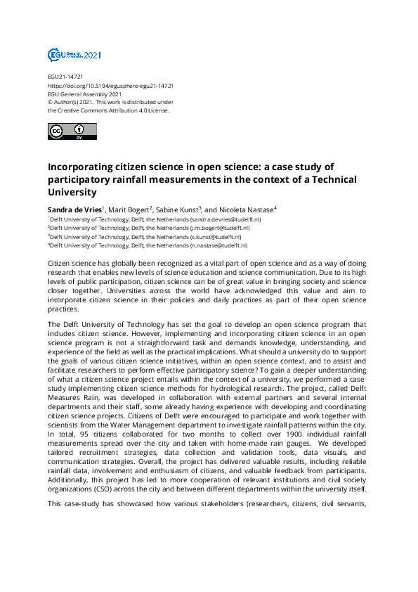 (PDF) Incorporating citizen science in open science: a case study of ... (PDF) Incorporating citizen science in open science: a case study of ...