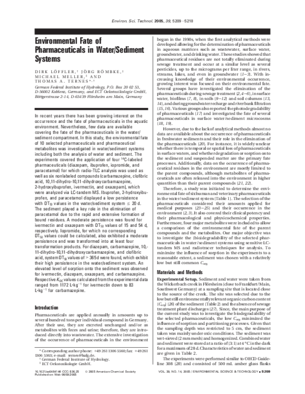 (PDF) Environmental Fate of Pharmaceuticals in Water/Sediment Systems