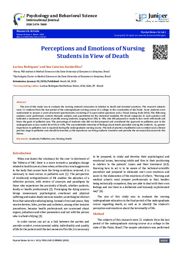 (PDF) Perceptions and Emotions of Nursing Students in View of Death